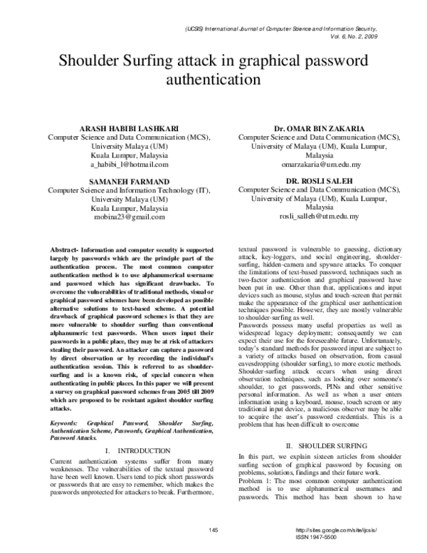 (PDF) Shoulder Surfing in Graphical Password Security