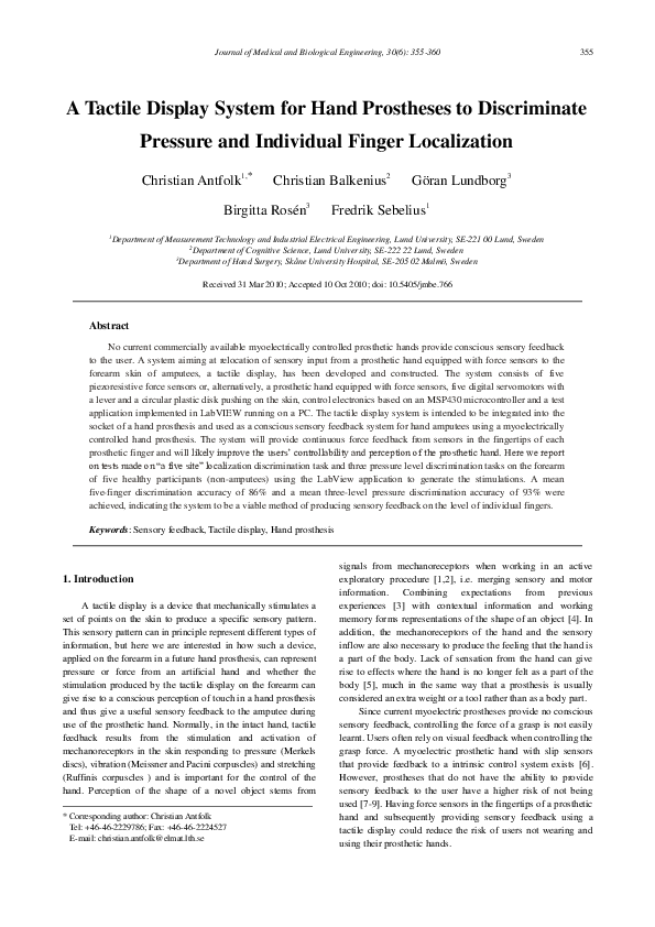 (PDF) A Tactile Display System for Hand Prostheses to Discriminate ...