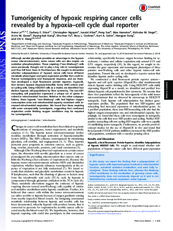 (PDF) Tumorigenicity of hypoxic respiring cancer cells revealed by a ...