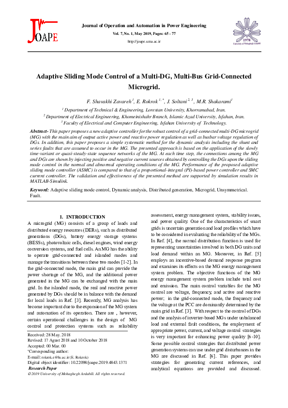Pdf Adaptive Sliding Mode Control Of Multi Dg Multi Bus Grid Connected Microgrid