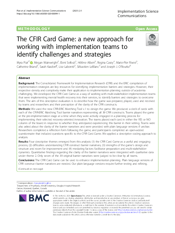 (PDF) The CFIR Card Game: a new approach for working with ...