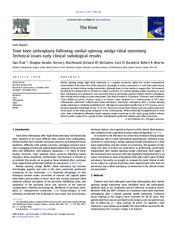 (PDF) Total knee arthroplasty following medial opening wedge tibial ...