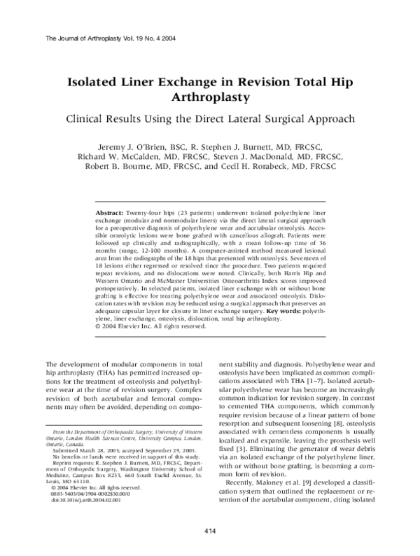 (PDF) Isolated liner exchange in revision total hip arthroplasty