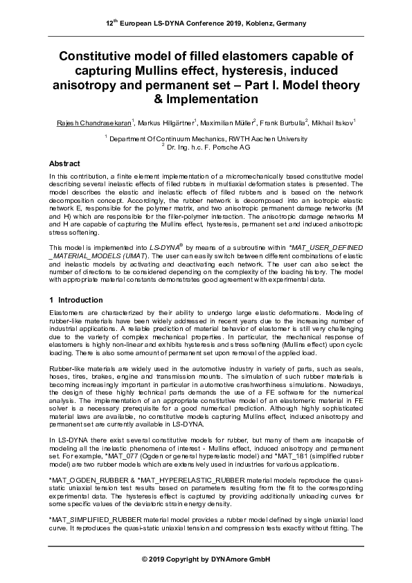 (PDF) Constitutive model of filled elastomers capable of capturing Mullins effect, hysteresis ...