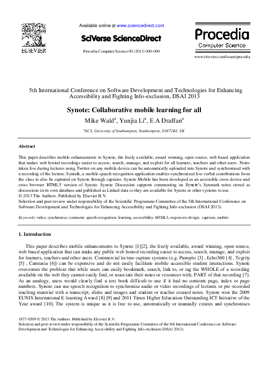 (PDF) Synote: Collaborative Mobile Learning for All