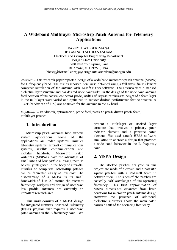 (PDF) A wideband multilayer microstrip patch antenna for telemetry ...