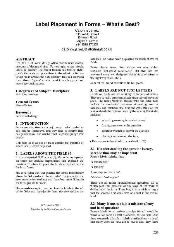 (PDF) Label placement in forms: what's best?