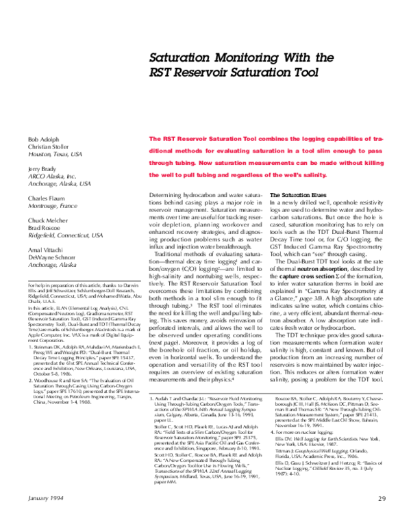 (PDF) Saturation Monitoring With the RST Reservoir Saturation Tool | Christian Stoller ...