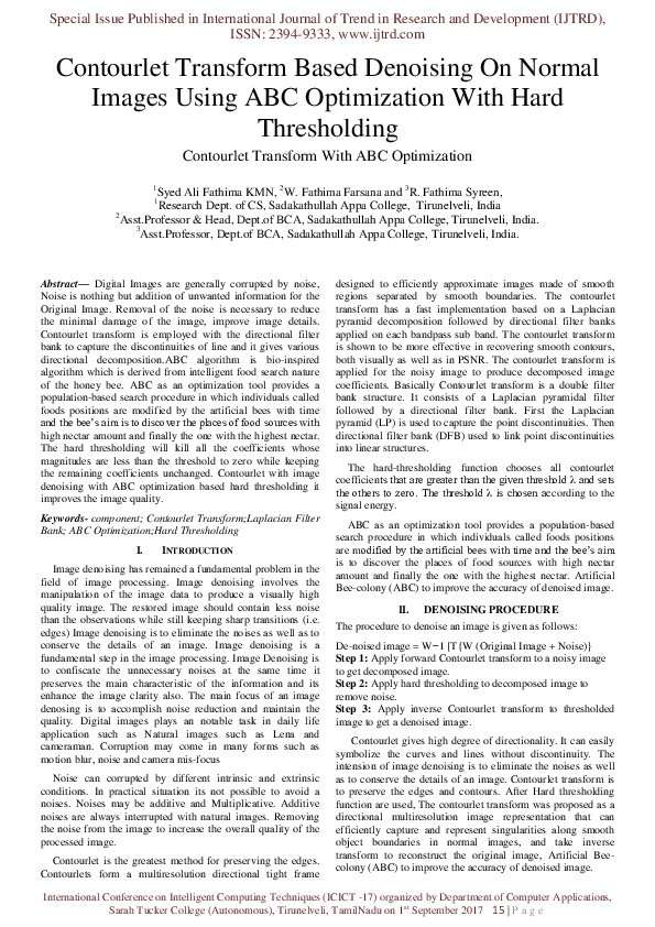 (PDF) Contourlet Transform Based Denoising On Normal Images Using ABC Optimization With Hard ...
