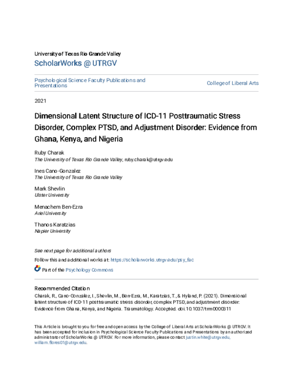 (PDF) Dimensional latent structure of ICD-11 posttraumatic stress ...
