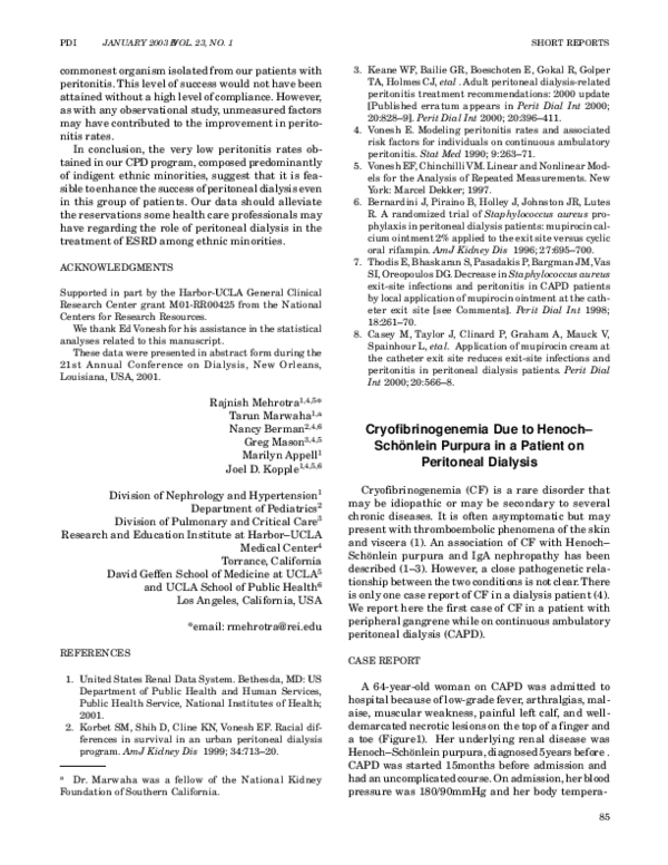 (PDF) Cryofibrinogenemia due to Henoch-Schonlein purpura in a patient ...