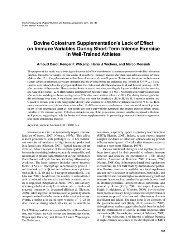 (PDF) Bovine colostrum supplementation's lack of effect on immune ...