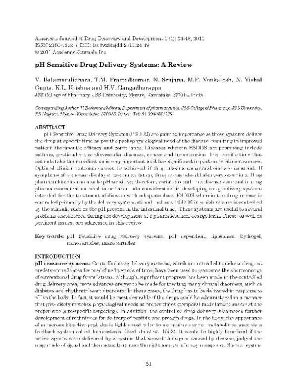 (PDF) pH sensitive drug delivery systems: A review