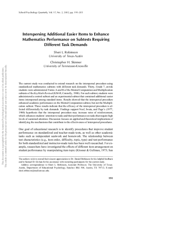 (PDF) Interspersing additional easier items to enhance mathematics ...