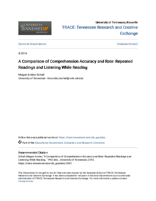 (PDF) A Comparison of Comprehension Accuracy and Rate: Repeated Readings and Listening While ...
