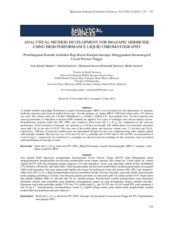 (PDF) ANALYTICAL METHOD DEVELOPMENT FOR IMAZAPIC HERBICIDE USING HIGH ...