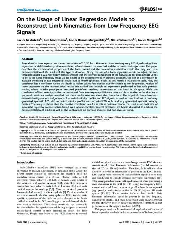 Pdf On The Usage Of Linear Regression Models To Reconstruct Limb Kinematics From Low Frequency
