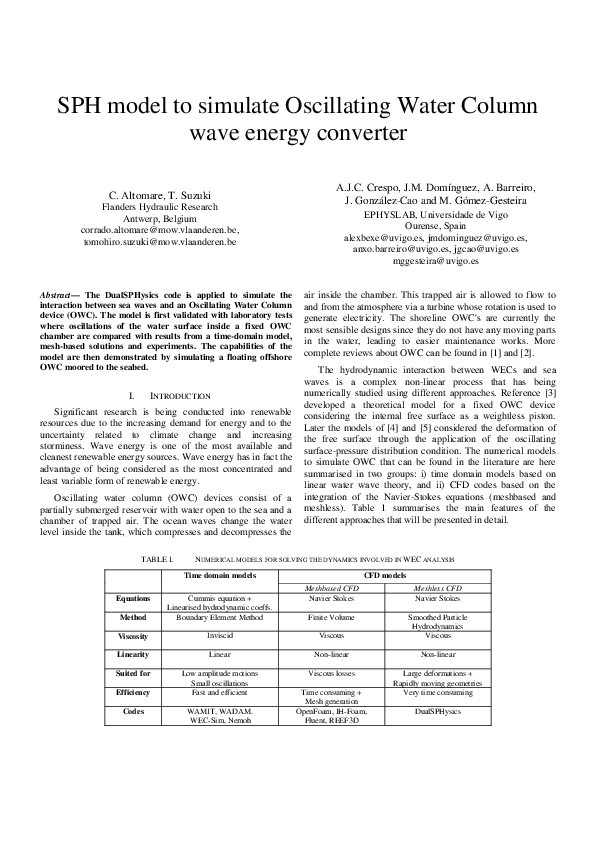 (PDF) SPH model to simulate Oscillating Water Column wave energy converter