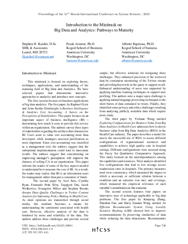 (PDF) Introduction to the Minitrack on Big Data and Analytics: Pathways to Maturity