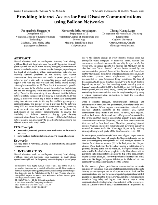 (PDF) Providing Internet Access for Post-Disaster Communications using ...