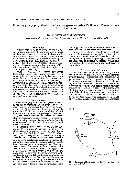 (PDF) Enzyme analyses of Bulinus africanus group snails (Mollusca ...
