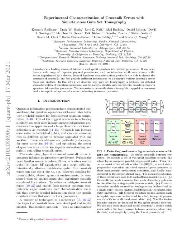 Pdf Experimental Characterization Of Crosstalk Errors With Simultaneous Gate Set Tomography