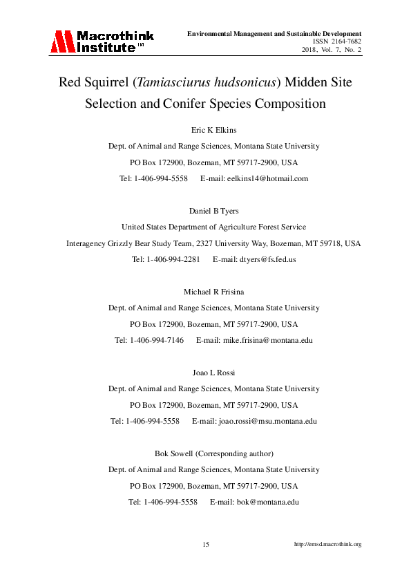 (PDF) Red Squirrel (Tamiasciurus hudsonicus) Midden Site Selection and ...