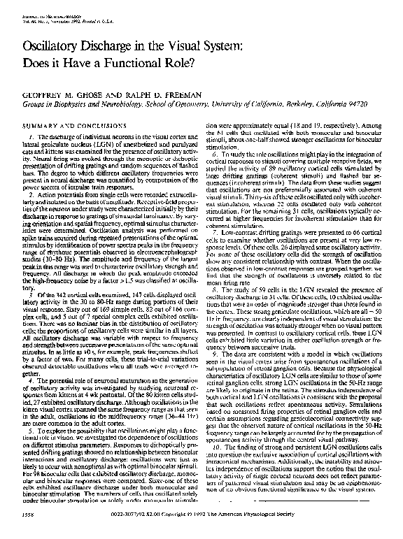 (PDF) Oscillatory discharge in the visual system: does it have a ...