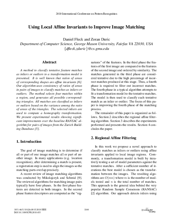 Pdf Using Local Affine Invariants To Improve Image Matching