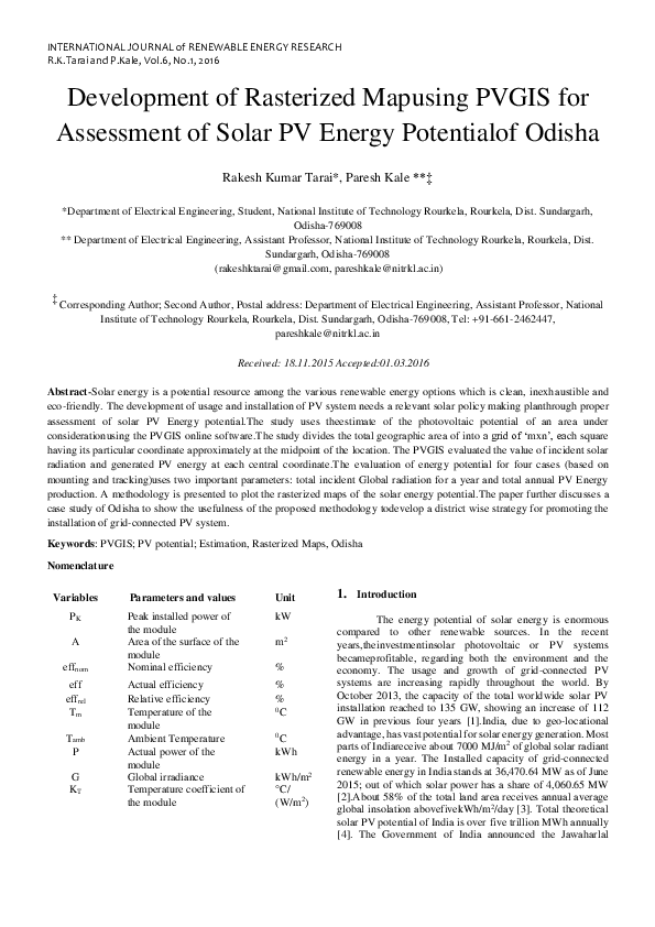 (PDF) Development of Rasterized Map using PVGIS for Assessment of Solar ...