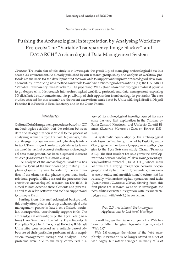 (PDF) Analysing Workflow Protocols : The “ Variable Transparency Image Stacker ” and DATARCH