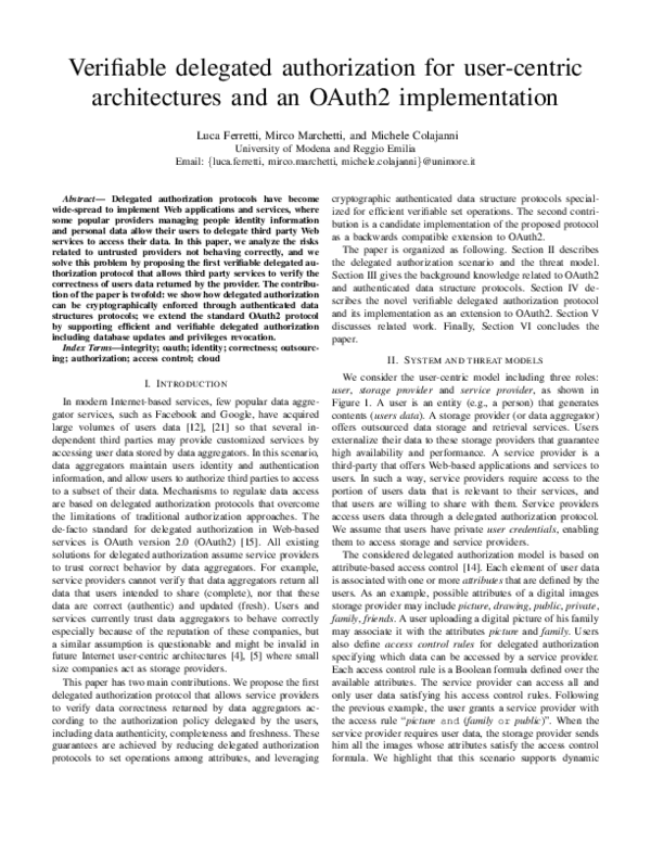 Pdf Verifiable Delegated Authorization For User Centric Architectures