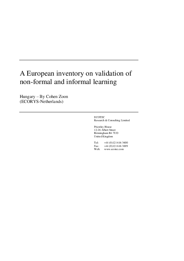 (PDF) A European inventory on validation of non-formal and informal learning Overview of ...