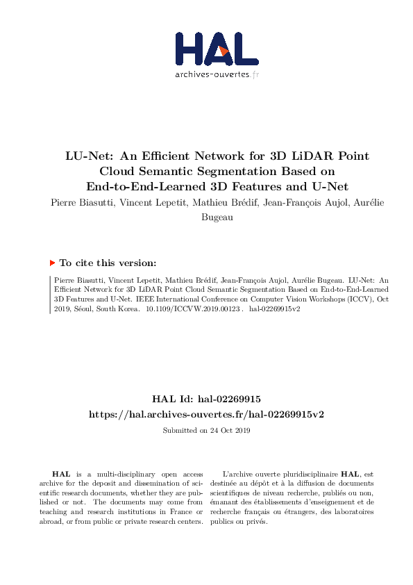 (PDF) LU-Net: An Efficient Network for 3D LiDAR Point Cloud Semantic Segmentation Based on End ...