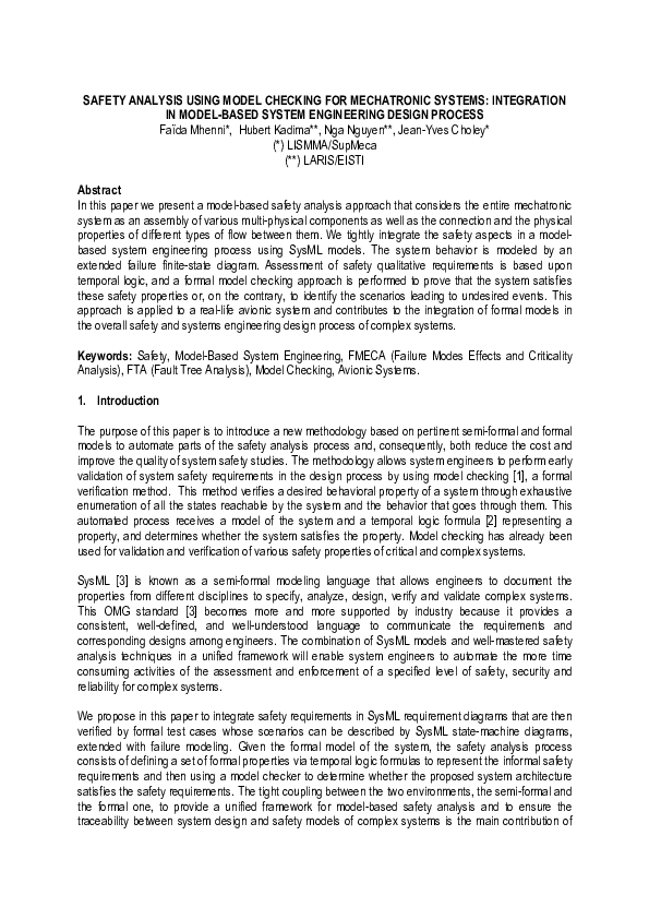 Pdf Safety Analysis Using Model Checking For Mechatronic Systems Integration In Model Based