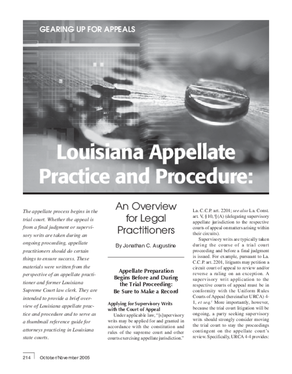 (PDF) Louisiana Appellate Practice and Procedure: An Overview for Legal ...