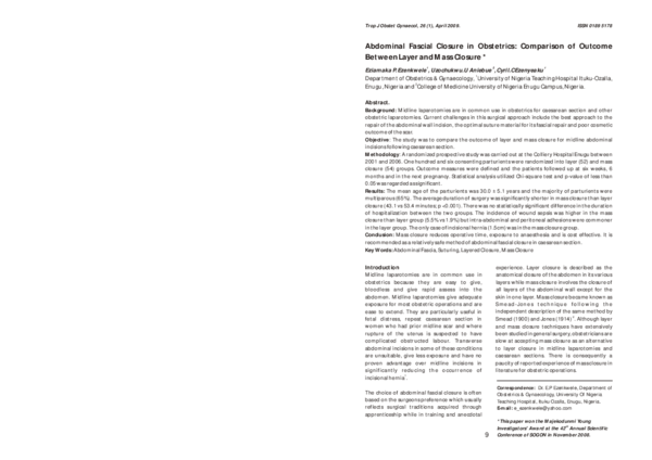 (PDF) Abdominal Fascial Closure in Obstetrics: Comparison of Outcome ...