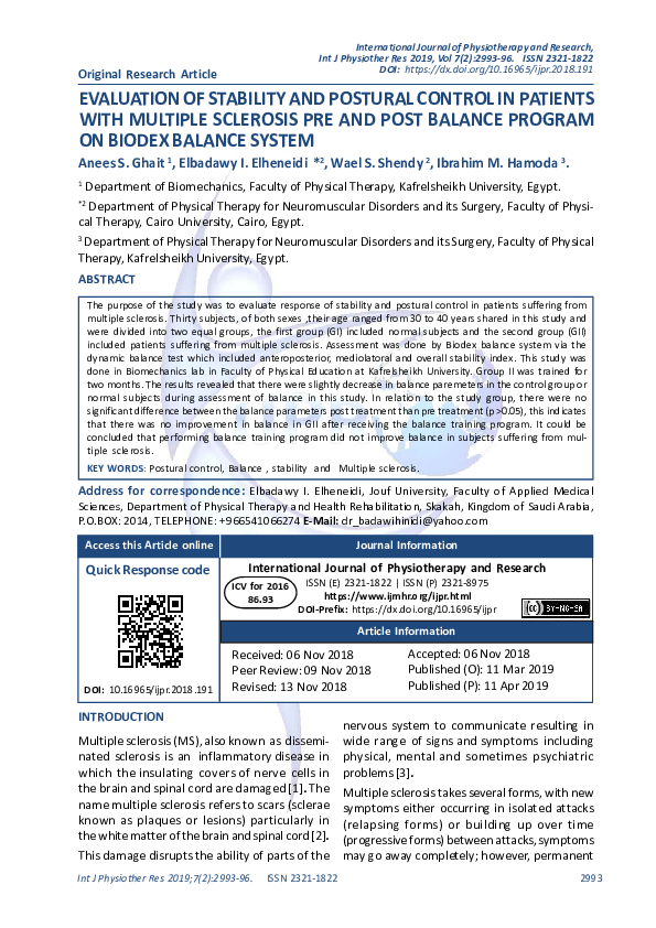 (PDF) Evaluation of Stability and Postural Control in Patients with ...