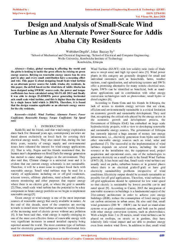 (PDF) Design and Analysis of Small-Scale Wind Turbine as An Alternate ...