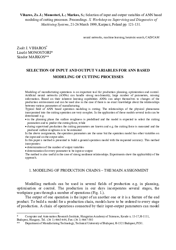Pdf Selection Of Input And Output Variables For Ann Based Modeling Of 8823