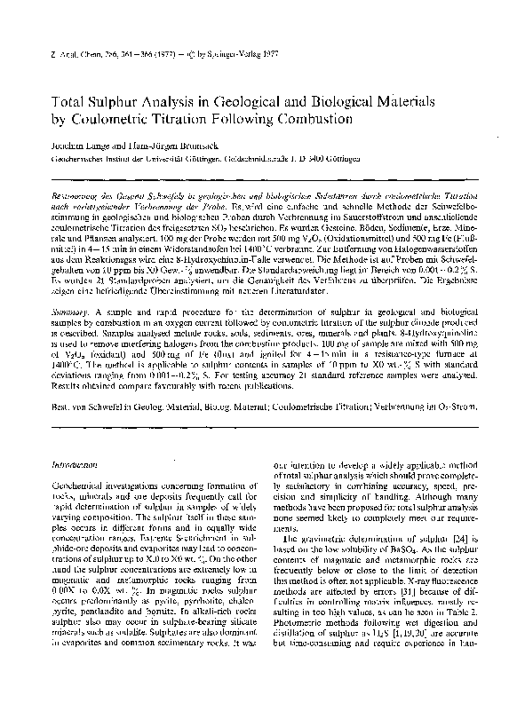 (PDF) Total sulphur analysis in geological and biological materials by ...