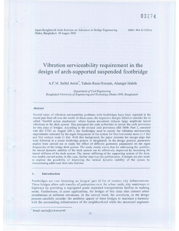 (PDF) Vibration serviceability requirement in the design of arch ...