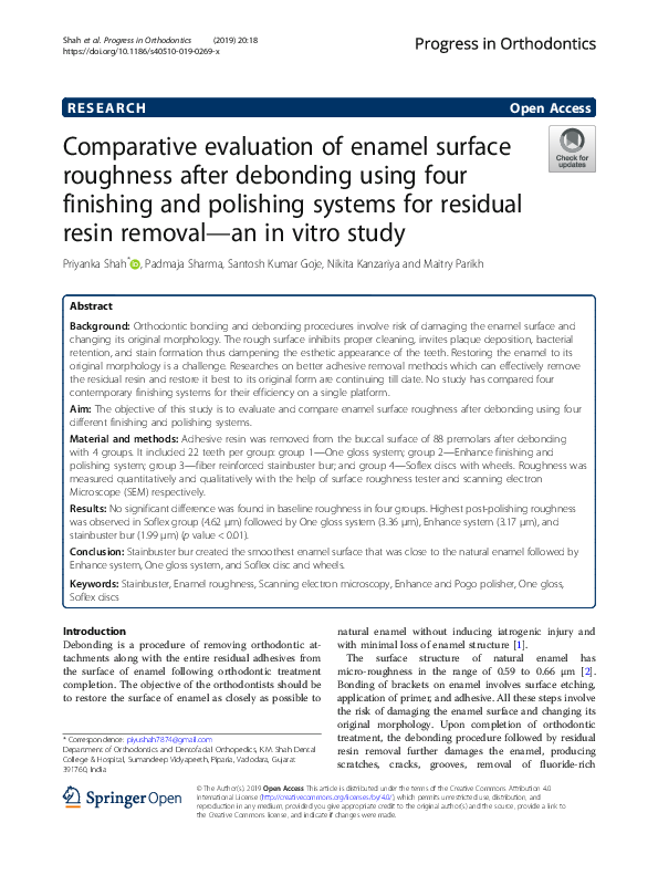 Pdf Comparative Evaluation Of Enamel Surface Roughness After Debonding Using Four Finishing