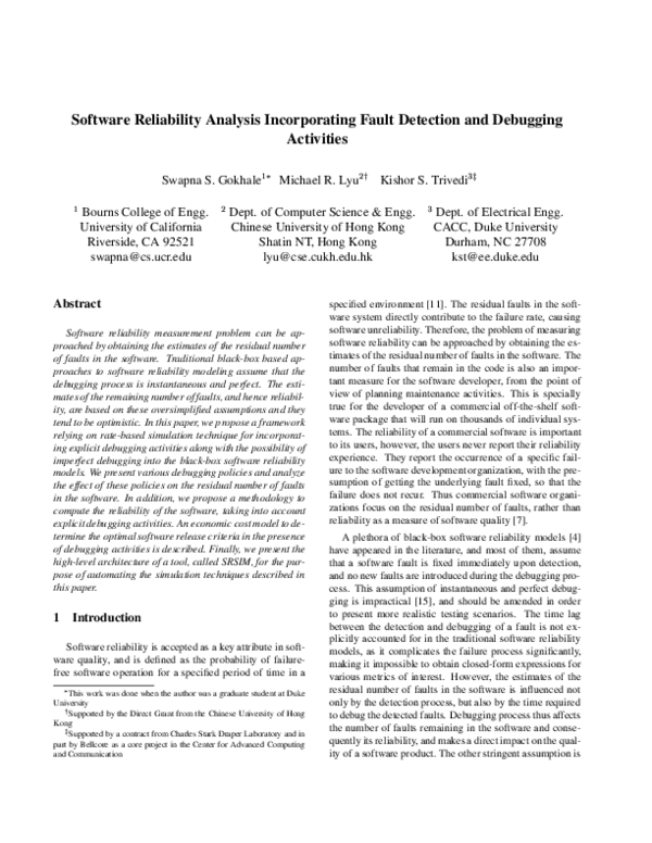 Pdf Software Reliability Analysis Incorporating Fault Detection And