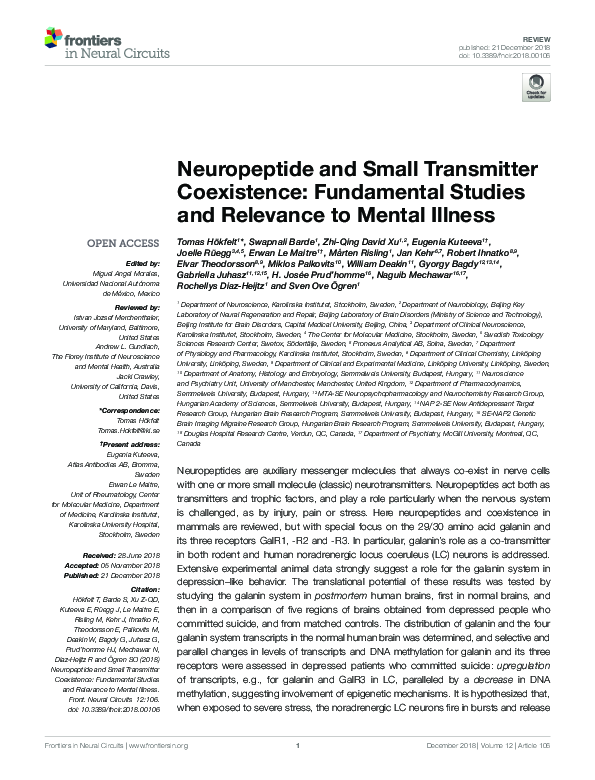 (PDF) Neuropeptide and Small Transmitter Coexistence: Fundamental Studies and Relevance to ...