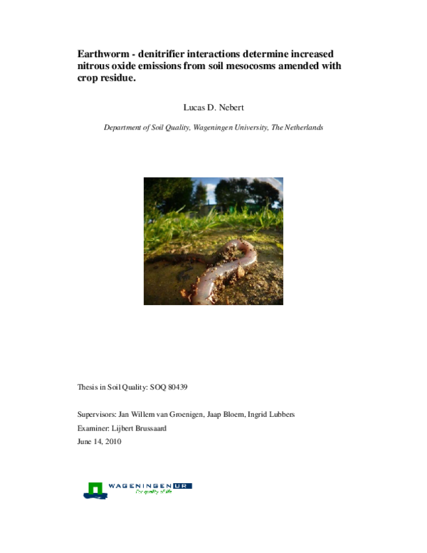 (PDF) Earthworm-denitrifier interactions determine increased nitrous ...