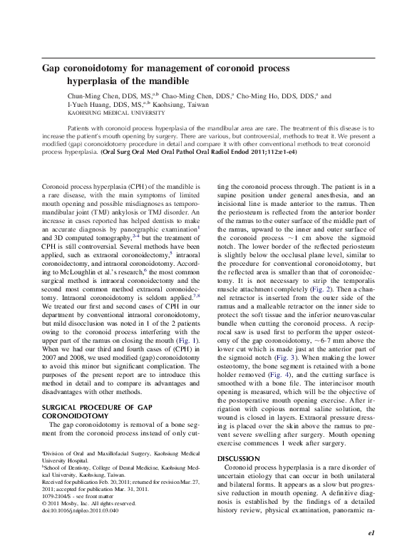 (PDF) Gap coronoidotomy for management of coronoid process hyperplasia ...