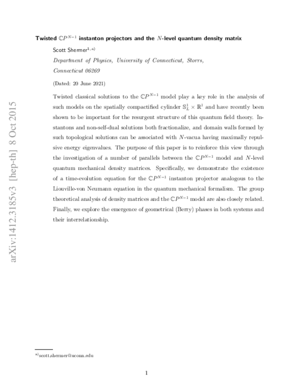 (PDF) Twisted CP(N-1) instanton projectors and the N-level quantum density matrix