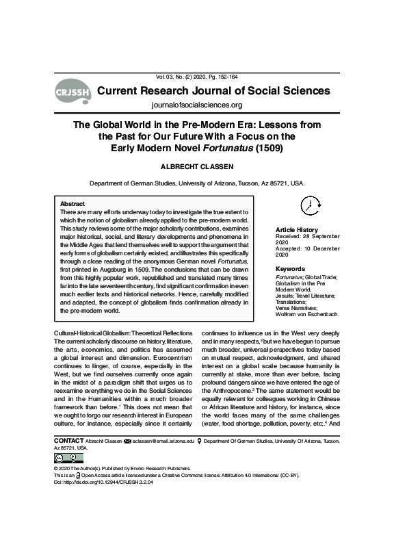 (PDF) The Global World in the Pre-Modern Era: Lessons from the Past for ...