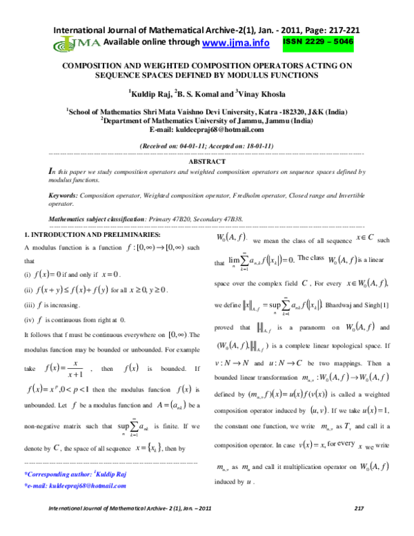 Pdf Composition And Weighted Composition Operators Acting On Sequence